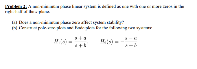 Solved Problem 2: A non-minimum phase linear system is | Chegg.com
