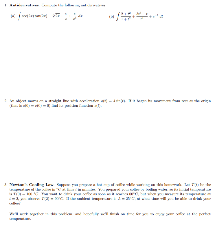 Solved 1. Antiderivatives. Compute the following | Chegg.com