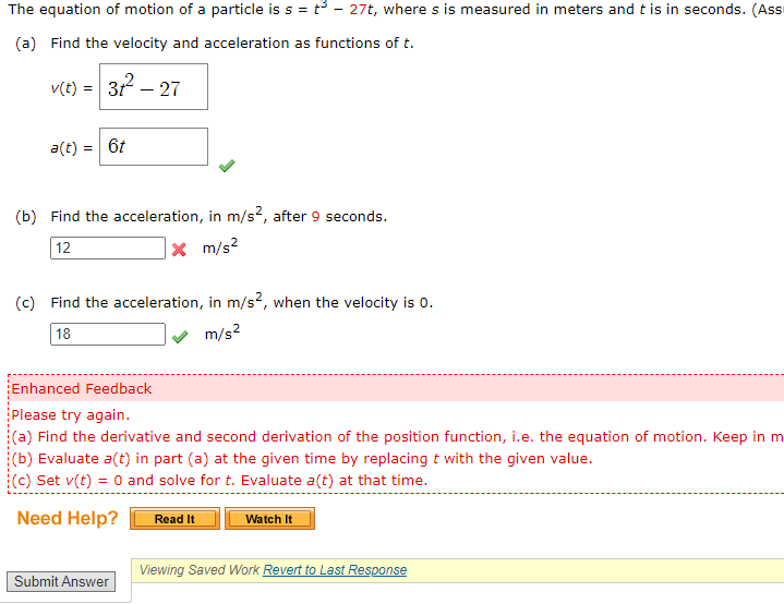 Solved The equation of motion of a particle is s=t3−27t, | Chegg.com