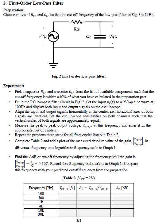 Solved 2. First-Order Low-Pass Filter Preparation: Choose | Chegg.com