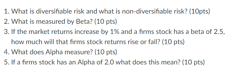 Solved 1. What is diversifiable risk and what is | Chegg.com