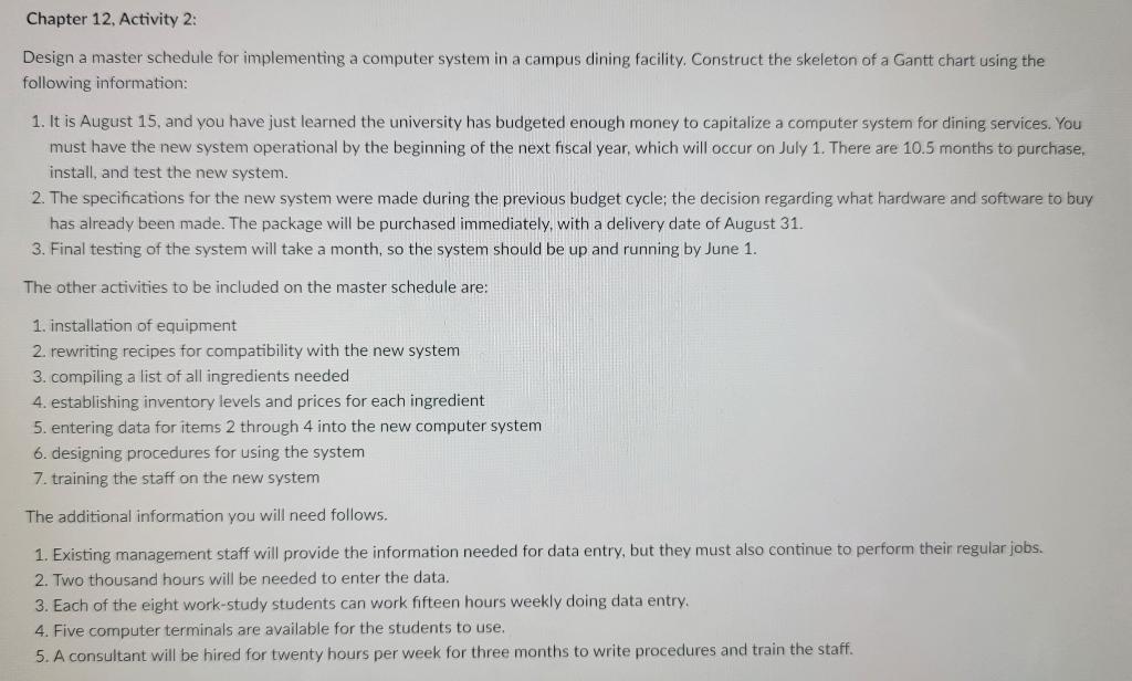 Solved Design a master schedule for implementing a computer | Chegg.com