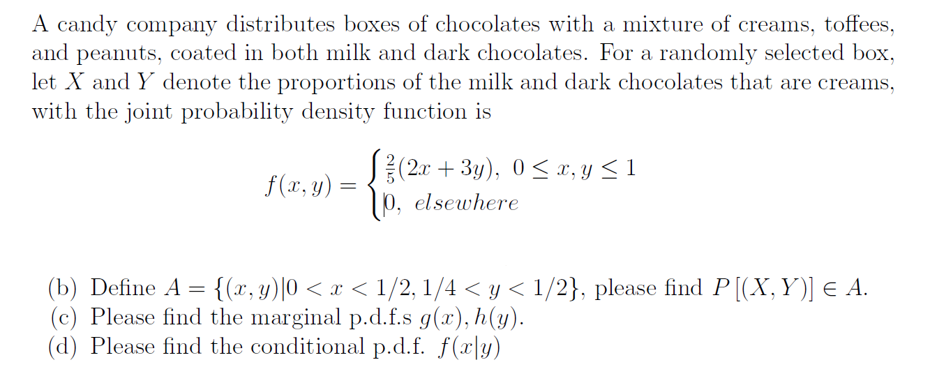 Solved A candy company distributes boxes of chocolates with | Chegg.com