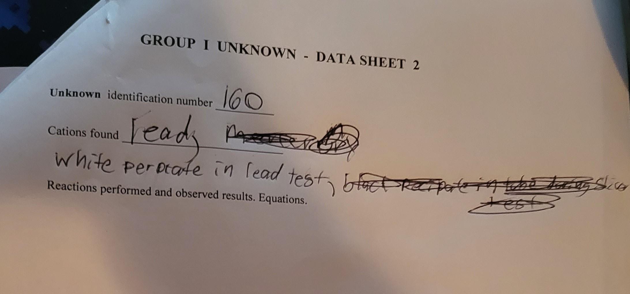 Solved I UNKNOWN - DATA SHEET 2 Unknown identification | Chegg.com