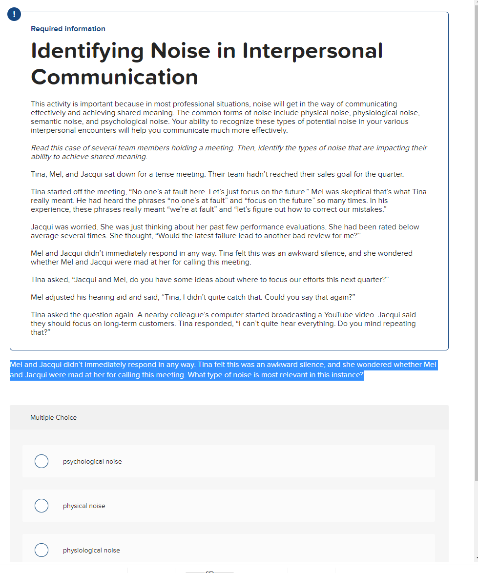 Solved ! Required information Identifying Noise in | Chegg.com