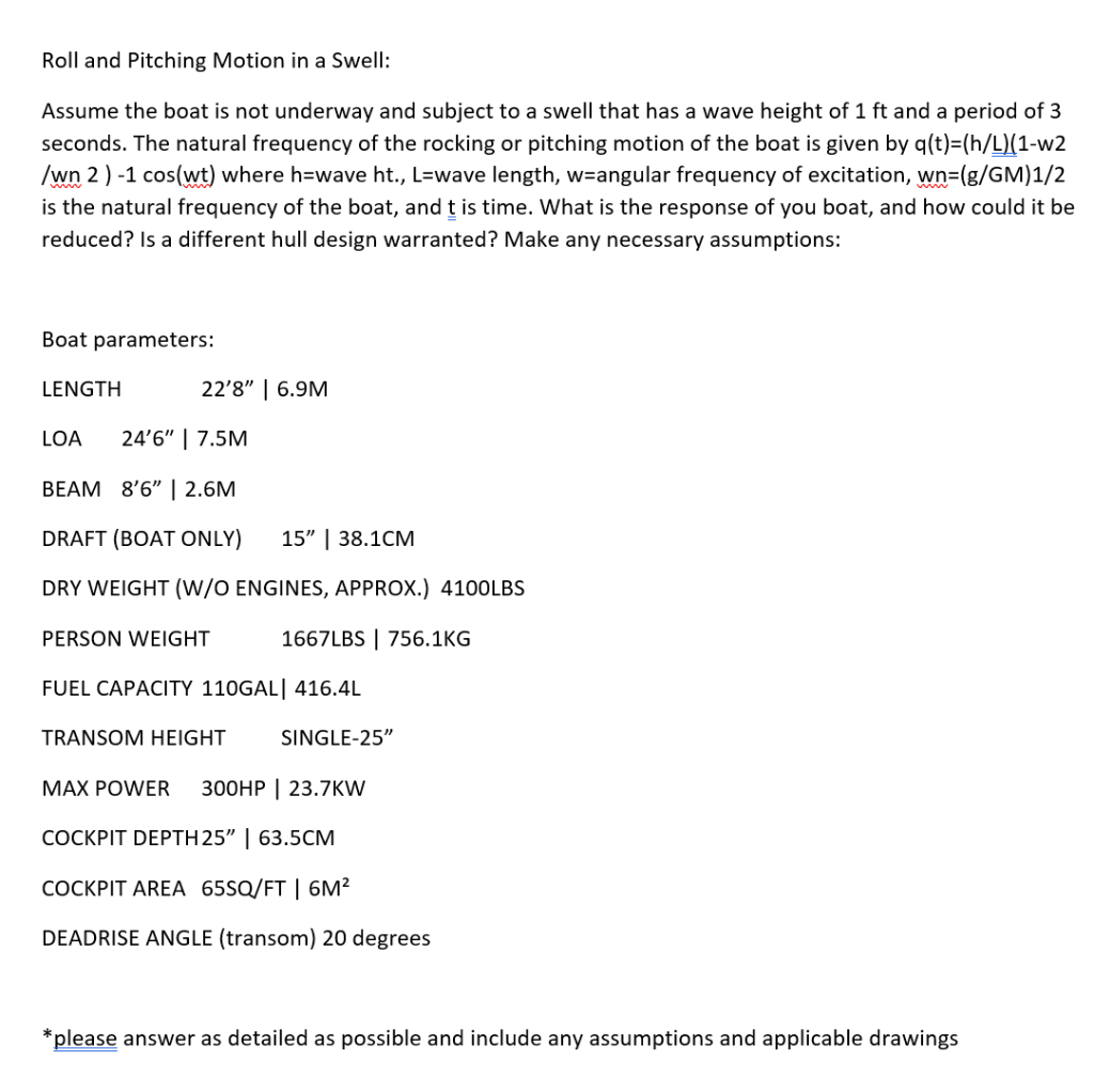 Roll and Pitching Motion in a Swell: Assume the boat | Chegg.com