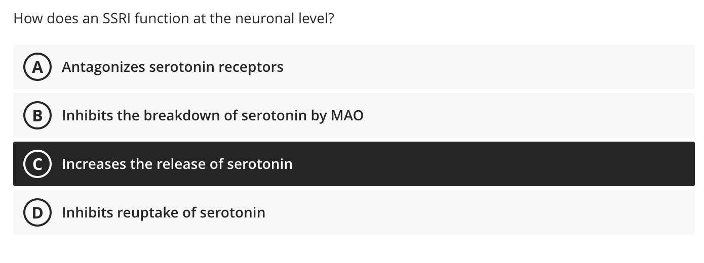 Solved How does an SSRI function at the neuronal level? | Chegg.com