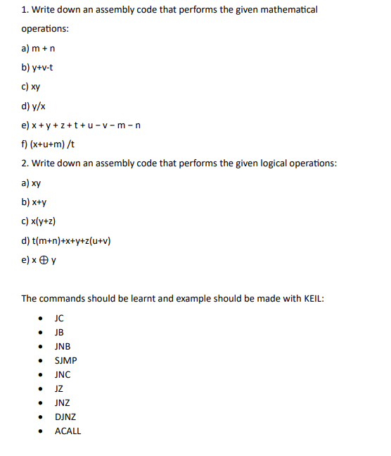 Solved 1. Write down an assembly code that performs the | Chegg.com