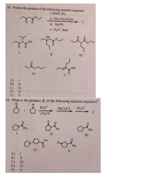 Solved 35. Predict the product of the following reaction | Chegg.com