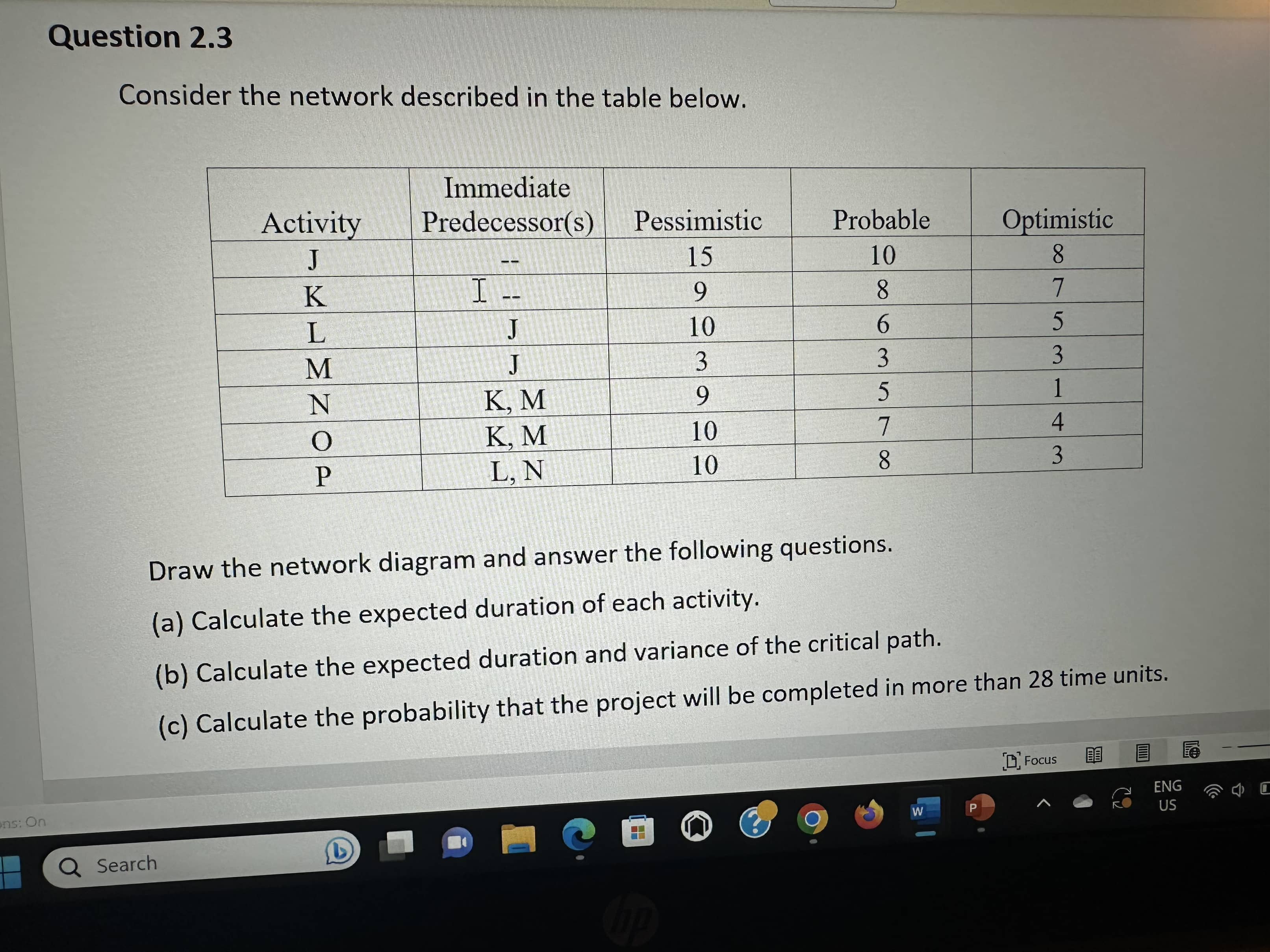 Solved Consider the network described in the table below. | Chegg.com