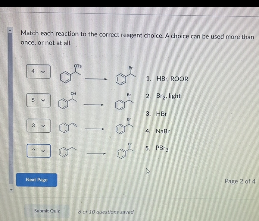 Solved Match each reaction to the correct reagent choice. A | Chegg.com