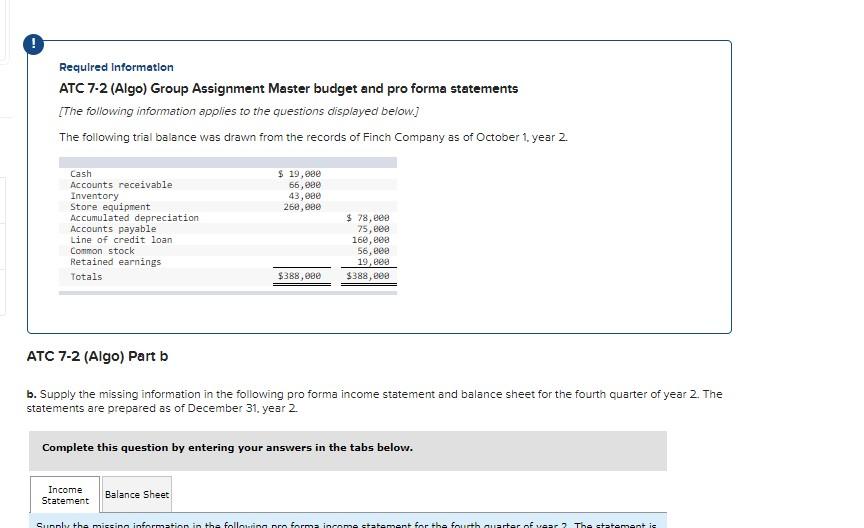 Required Informetion ATC 7-2 (Algo) Group Assignment | Chegg.com