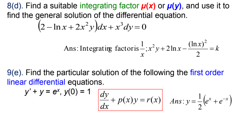 Solved 8(d). Find a suitable integrating factor p(x) or | Chegg.com ...