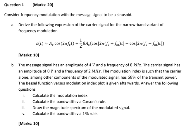 Solved Question 1 [Marks:20] Consider frequency modulation | Chegg.com