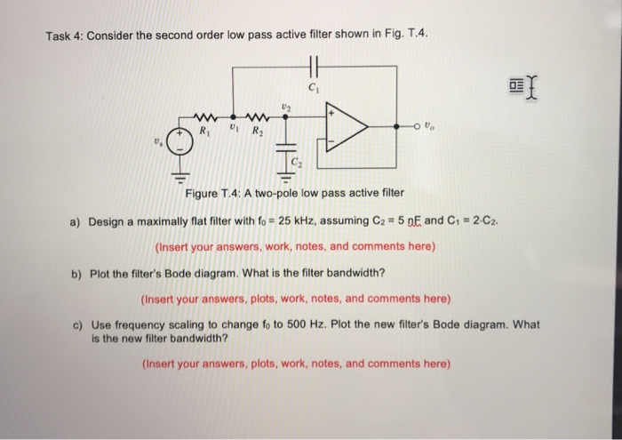 Solved Task 4: Consider the second order low pass active | Chegg.com
