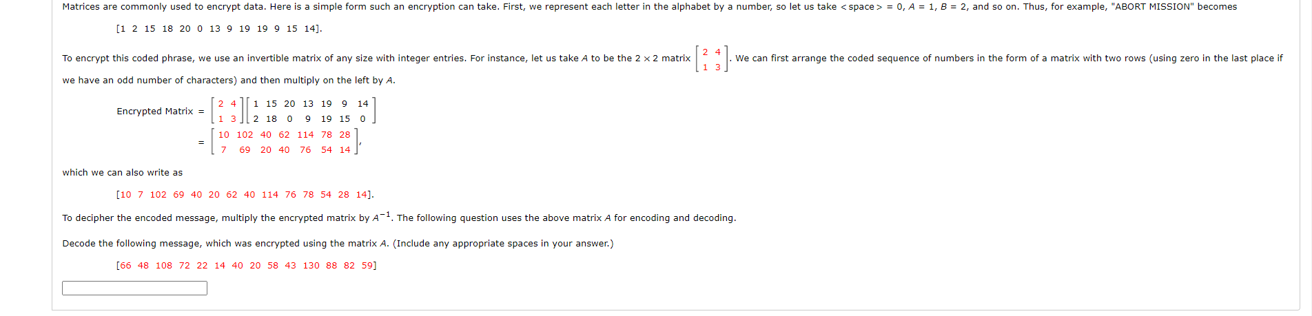 Solved Matrices are commonly used to encrypt data. Here is a | Chegg.com