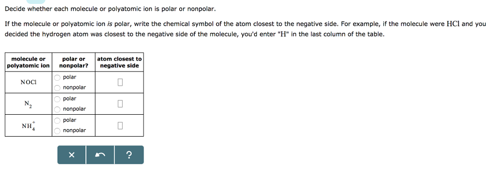 Solved Decide whether each molecule or polyatomic ion is | Chegg.com