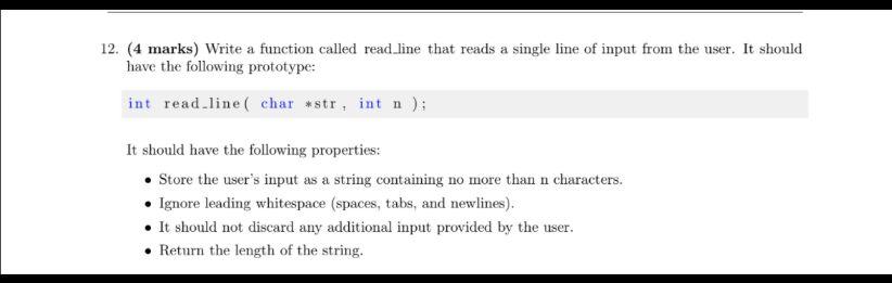 Solved a 12. (4 marks) Write a function called read.line | Chegg.com