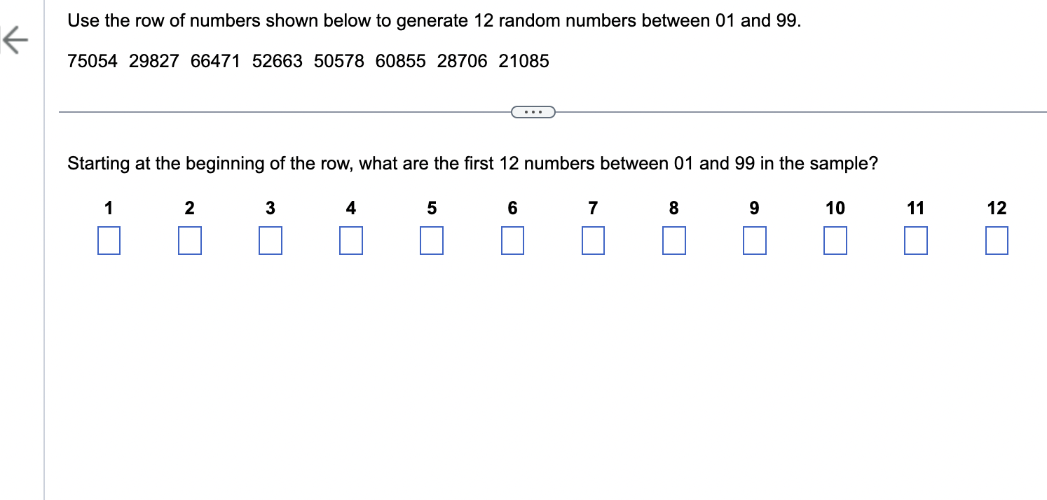 Solved Use the row of numbers shown below to generate 12 | Chegg.com