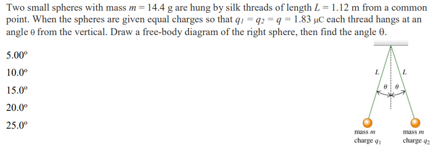 Solved Two small spheres with mass m=14.4 g are hung by silk | Chegg.com