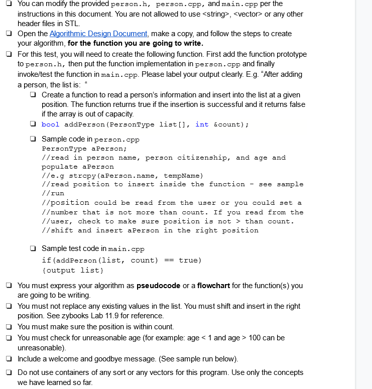 Solved You can modify the provided person.h, person. cpp, | Chegg.com