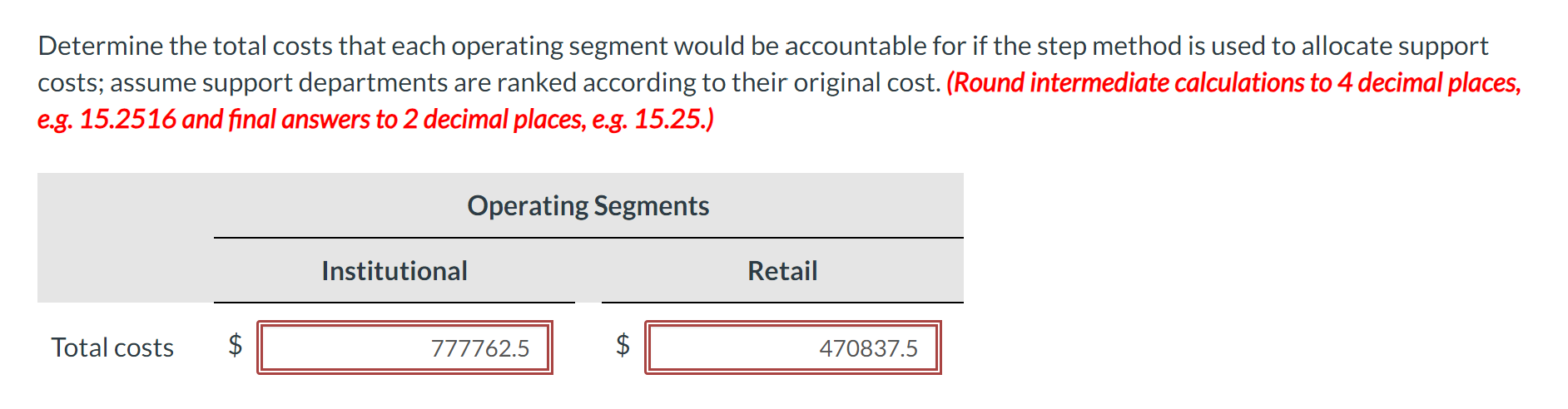 Solved Your answer is correct. Determine the total costs | Chegg.com