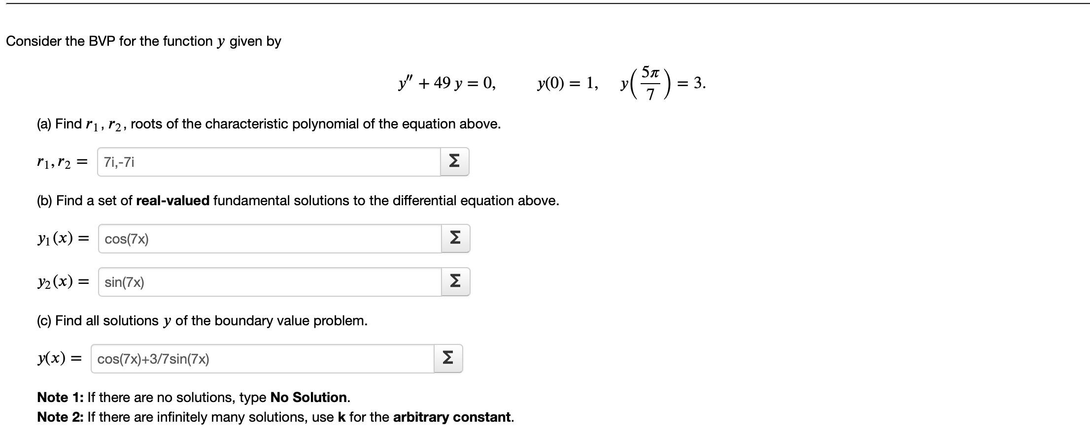 Solved Consider the BVP for the function y given by y" + 49 | Chegg.com