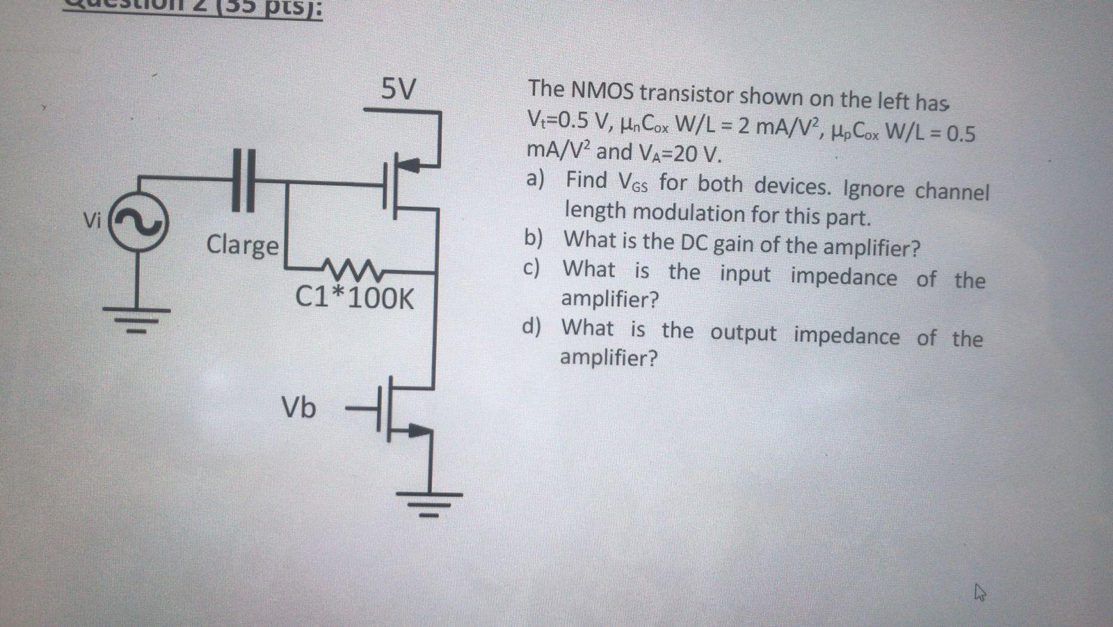 Solved Pts. 5V Vi The NMOS transistor shown on the left has | Chegg.com