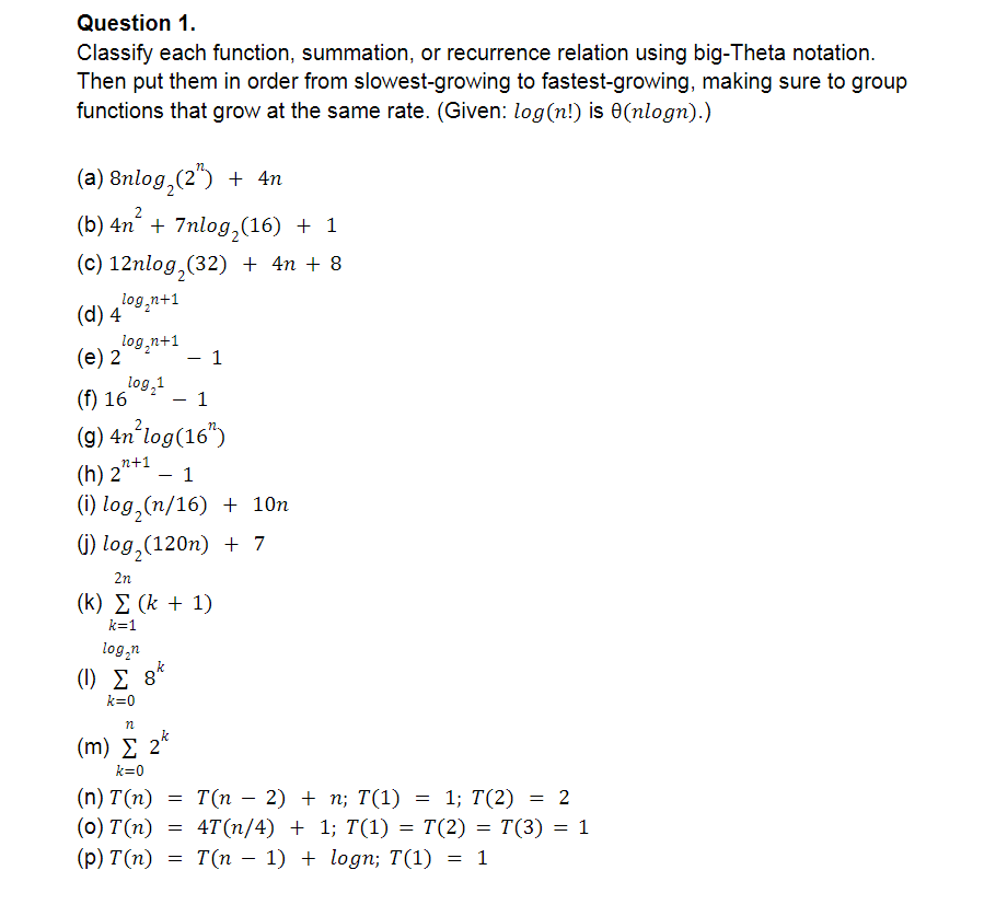 Solved Question 1 Classify Each Function Summation Or 2234