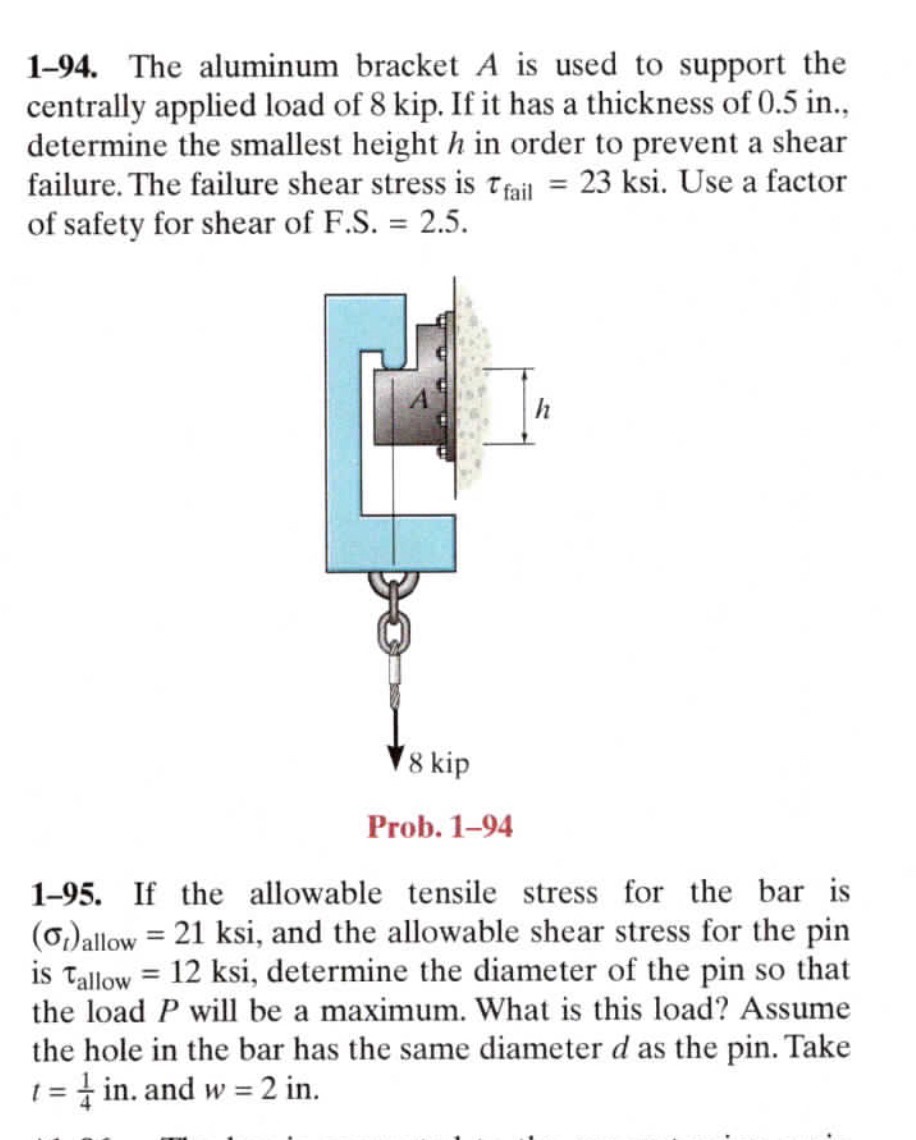 Solved 1-94. The aluminum bracket A is used to support the | Chegg.com