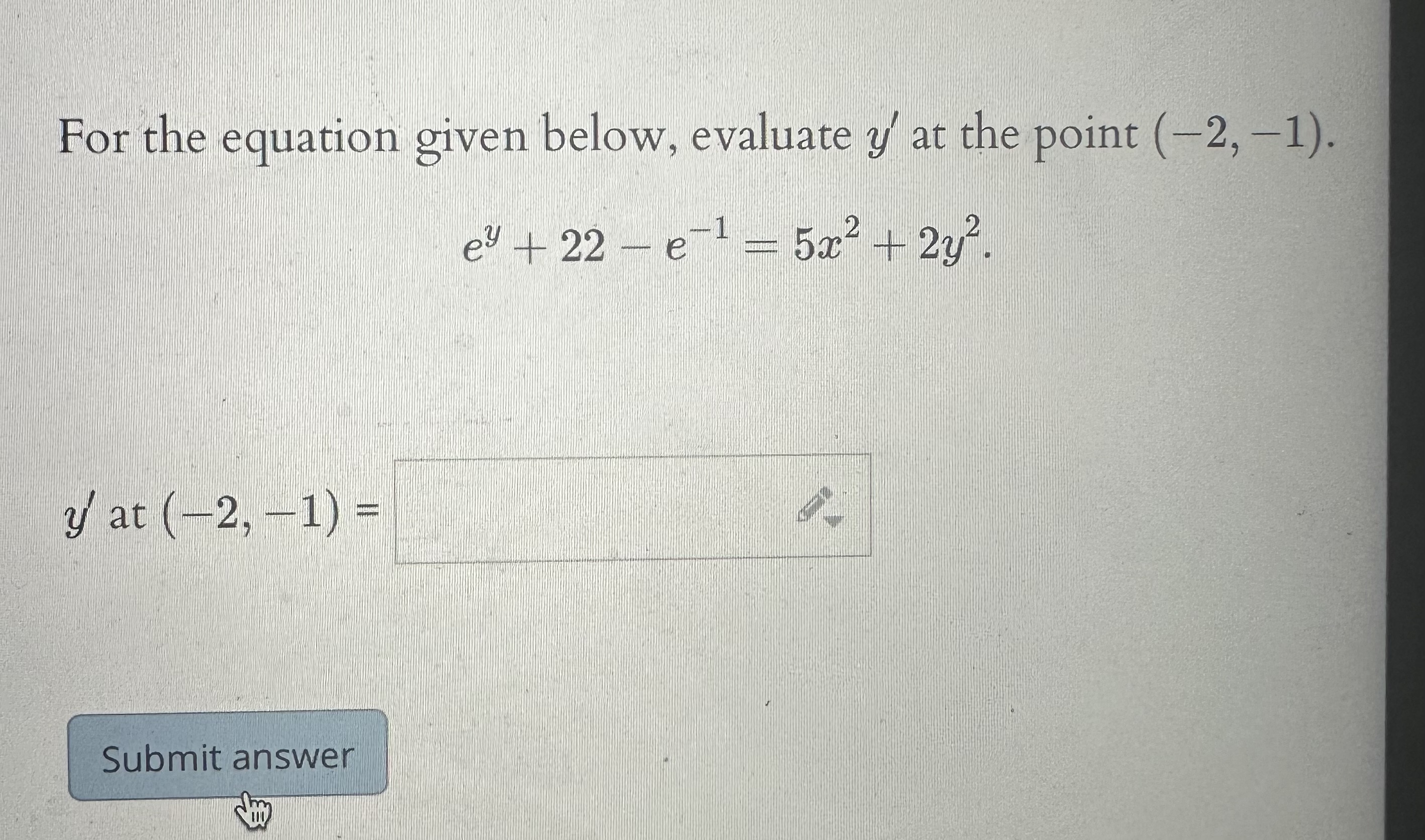 Solved For the equation given below, evaluate y′ at the | Chegg.com