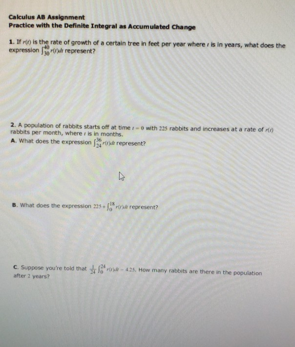 Solved Calculus AB Assignment Practice with the Definite | Chegg.com