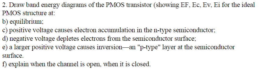 Solved 2. Draw band energy diagrams of the PMOS transistor | Chegg.com