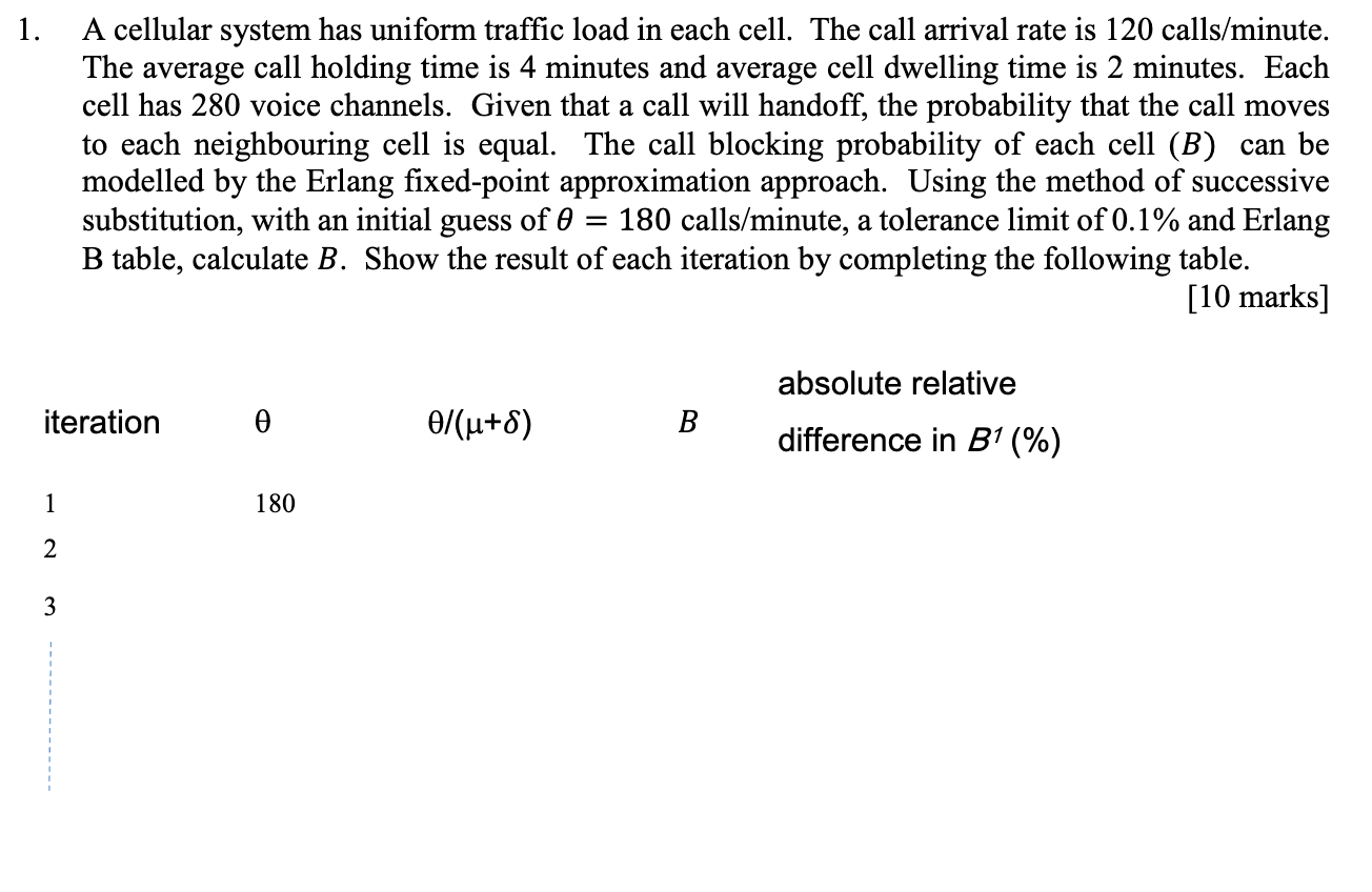 Solved A cellular system has uniform traffic load in each | Chegg.com