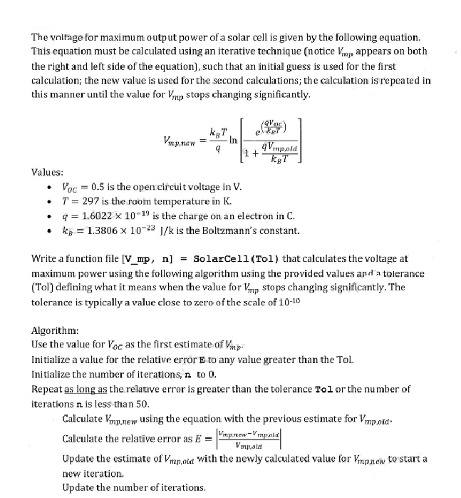 The voltage for maximum output power of a solar cell | Chegg.com