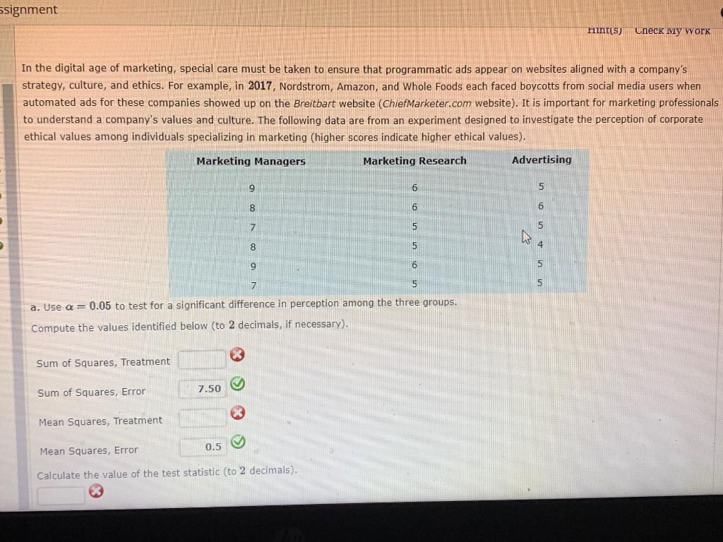 Solved I just need the Sum of Square Treatment Mean of | Chegg.com
