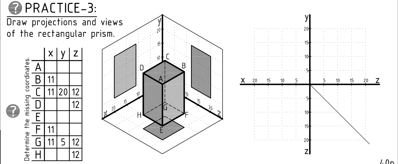 Solved yi 201 D В. ? PRACTICE-3: Draw projections and views | Chegg.com