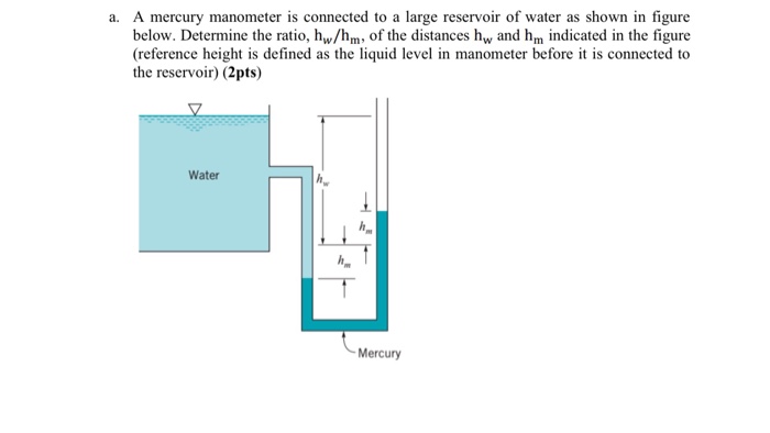 Solved A mercury manometer is connected to a large reservoir | Chegg.com
