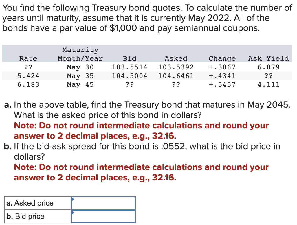 Solved You find the following Treasury bond quotes. To | Chegg.com