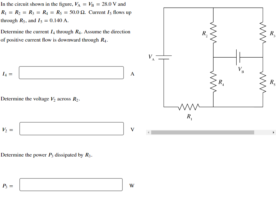 Solved In the circuit shown in the figure, VA=VB=28.0 V and | Chegg.com