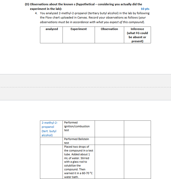 Solved (D) Observations about the knowns (hypothetical - | Chegg.com
