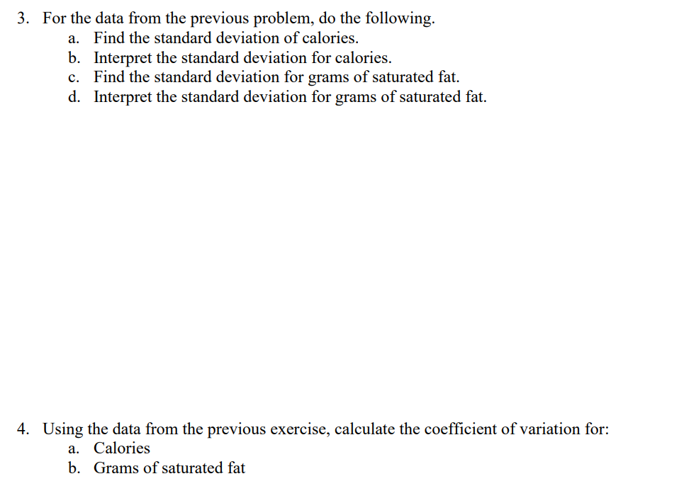 Solved 3. For the data from the previous problem, do the | Chegg.com