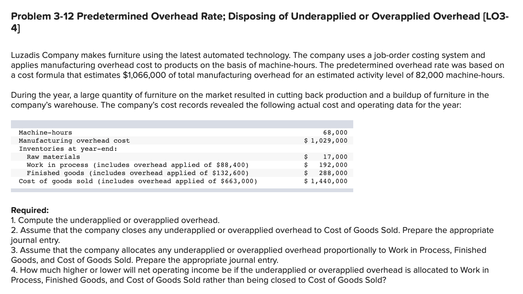 Solved Problem 3-12 Predetermined Overhead Rate; Disposing | Chegg.com