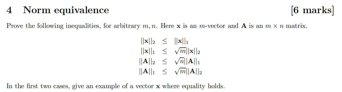 Solved 4 Norm equivalence [6 marks] Prove the following | Chegg.com