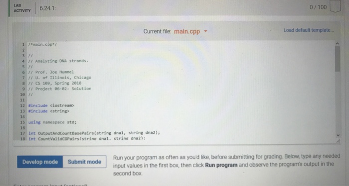Solved 6.24 Lab07-02: DNA analysis with functions Summary in | Chegg.com