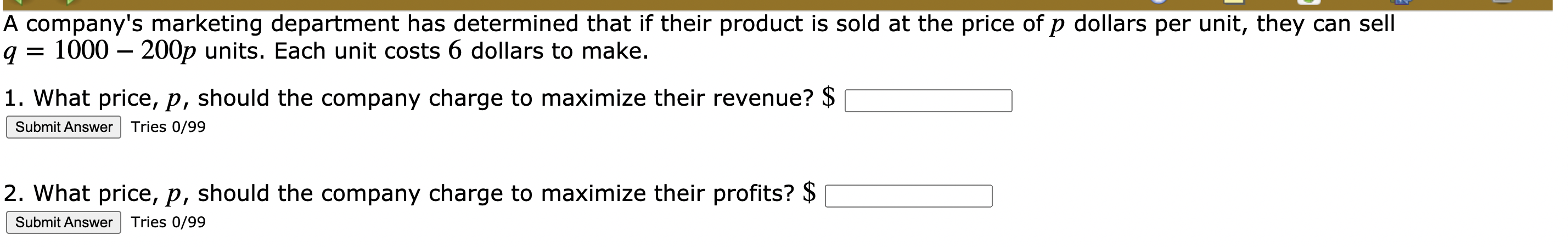 Solved = A company's marketing department has determined | Chegg.com