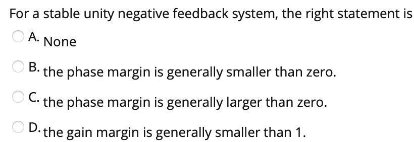 Solved For a stable unity negative feedback system, the | Chegg.com