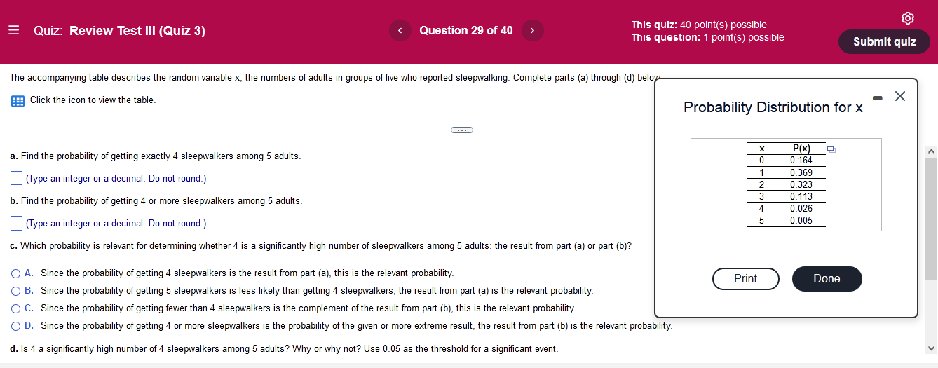 Solved = Quiz: Review Test III (Quiz 3) Question 29 of 40 > | Chegg.com