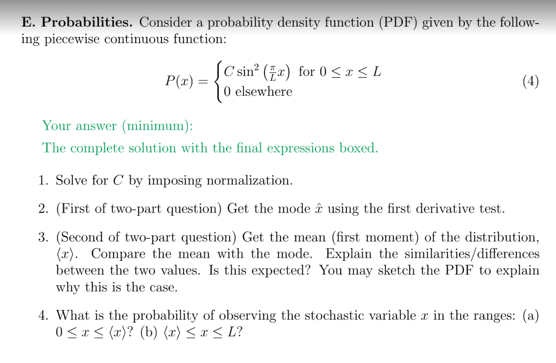 Solved E. Probabilities. Consider a probability density | Chegg.com