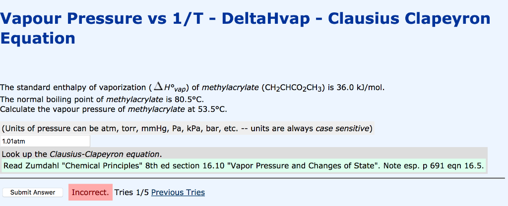 Vapour Pressure vs 1/T - Delta Hvap - Clausius | Chegg.com